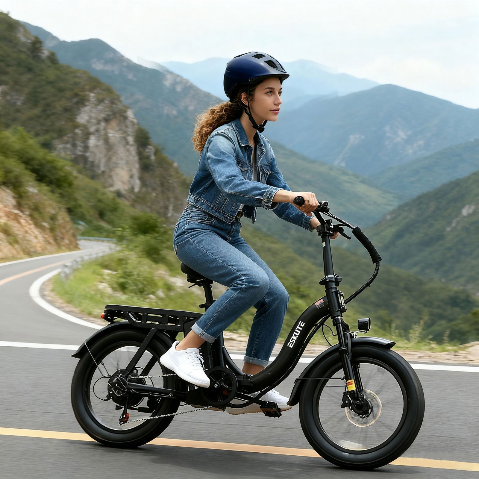 1200W 28MPH 55Miles Step-Through Ebike,Eskute D200 Folding Electric ...